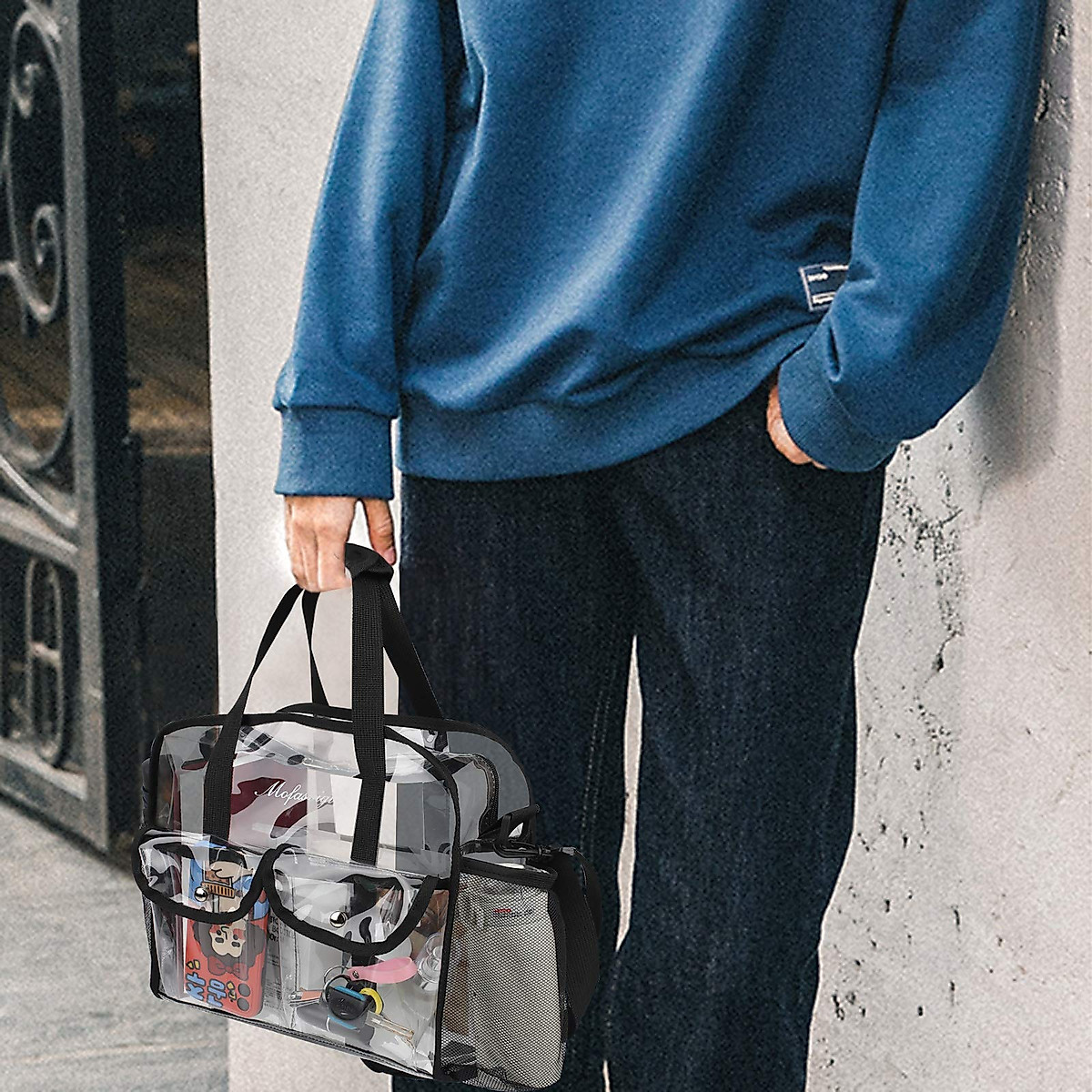 MOFASVIGI Clear Bag Stadium Approved Transparent Waterproof Clear Tote Bags for Work, Sports Games, Concerts,Travel-12 x12 x6