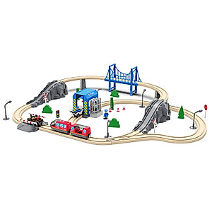 Wooden Train Tracks Accessories, Train Set Piece of Police Station Compatible with All Railroad Track Collection, Train Toys Expansion Pack for Kids Ages 3 and Up.