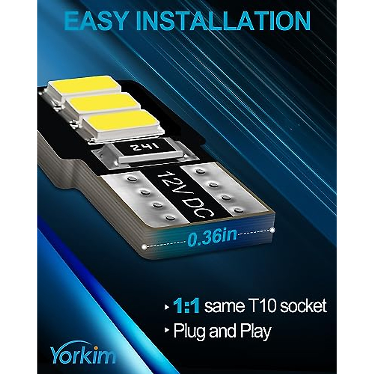 Yorkim 20PCS 194 LED Bulb White, MIZI SIZE 168 Led Bulb T10 Led Bulb Replacement for Car Interior Map Dome Door Lights Courtesy Trunk License Plate Lights Side Marker Lights, Pack of 20, 6300K