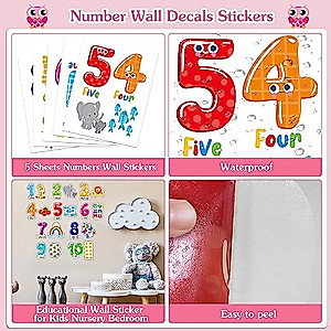 FLYAB Numbers Wall Stickers 5 Sheets Learning Educational Number Wall Decals Peel and Stick Animal Wall Decals Stickers for Kids Toddlers Classroom Playroom Daycare Nursery Bedroom Decorations