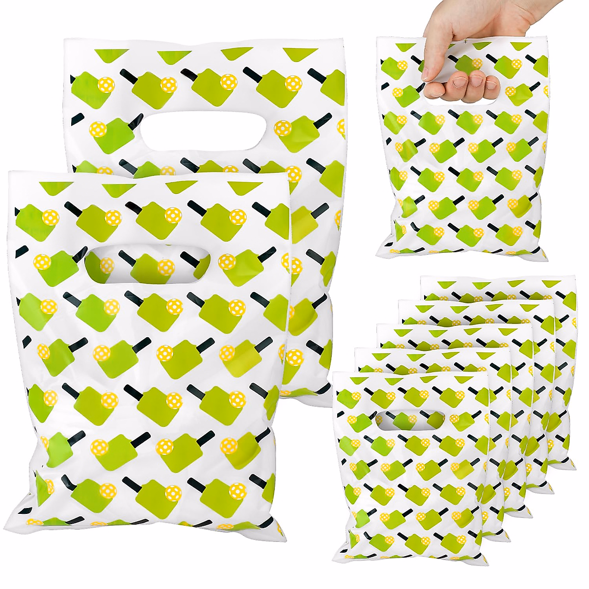50pcs Pickleball Gift Bags, Plastic Pickleball Party Bags Pickleball Snack Bags Pickleball Candy Bags Pickleball Party Favor Bags for PickleBall Theme Party Sports Events Supplies (Light Green)