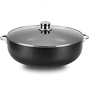 Alpine Cuisine Non-Stick Dutch Oven 11 Quart with Glass Lid | Multi-Purpose Aluminum Caldero for Braising - Boiling - Stewing | Nonstick Coating with Black Finish | Ideal for All Serving Sizes Pot