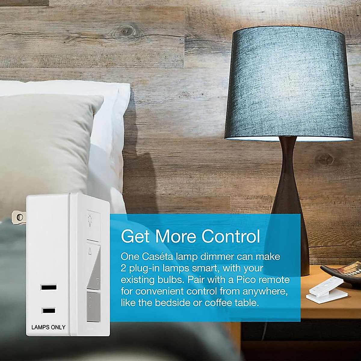Lutron Caséta Wireless Single-Pole/3-Way Smart Lighting Lamp Dimmer and Remote Kit | P-PKG1P-WH | White