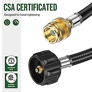 12FT Propane Hose Adapter1lb to 20lb, Propane Tank Adapter, Propane Adapter Hose for Propane Grill/ Camping Stove and Buddy Heater, QCC1/Type1 Propane Adapter 20lb to 1lb Converter, CSA Certified