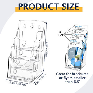 Crtiin 2 Pieces Acrylic Brochure Holder Brochure Display Stand 4 Tier Clear Pamphlet Flyer Holder Acrylic Magazine Holder Clear Acrylic Organizer for Wall Mount or Countertop (6 x 9 Inch)