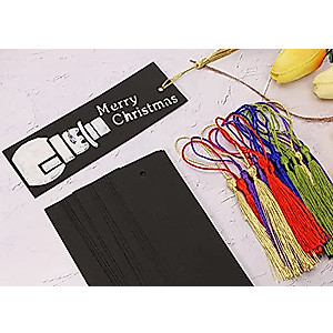 Penta Angel Bookmark with Tassel 20pcs Blank Kraft Paper Cardstock Bookmarks Gift Tags and 20pcs Random Color Handmade Tassels for Earring Key Chain Jewelry Making and Craft DIY (Black, 5.5x2inch)