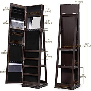 Titan Mall 360° Rotating Jewelry Cabinet Standing Jewelry Armoire with Full Length Mirror,Revolving Makeup Jewelry Holder Organizer Full Body Mirror,Large Stand Up Jewelry Box,Women Girl Gift,Brown