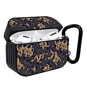 Shockproof Portable Protective Hard Printing Pattern Cover Case with Carabiner Compatible with AirPods Pro 2019 / Chinese Dragon Pattern