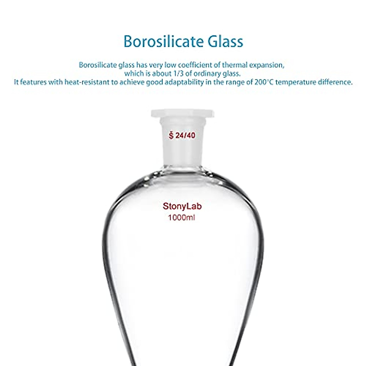stonylab Separatory Funnel with PTFE Stopcock, 1000 ml Conical Pear-Shaped Heavy Wall Borosilicate Glass Separating Funnel with 24/40 Joints