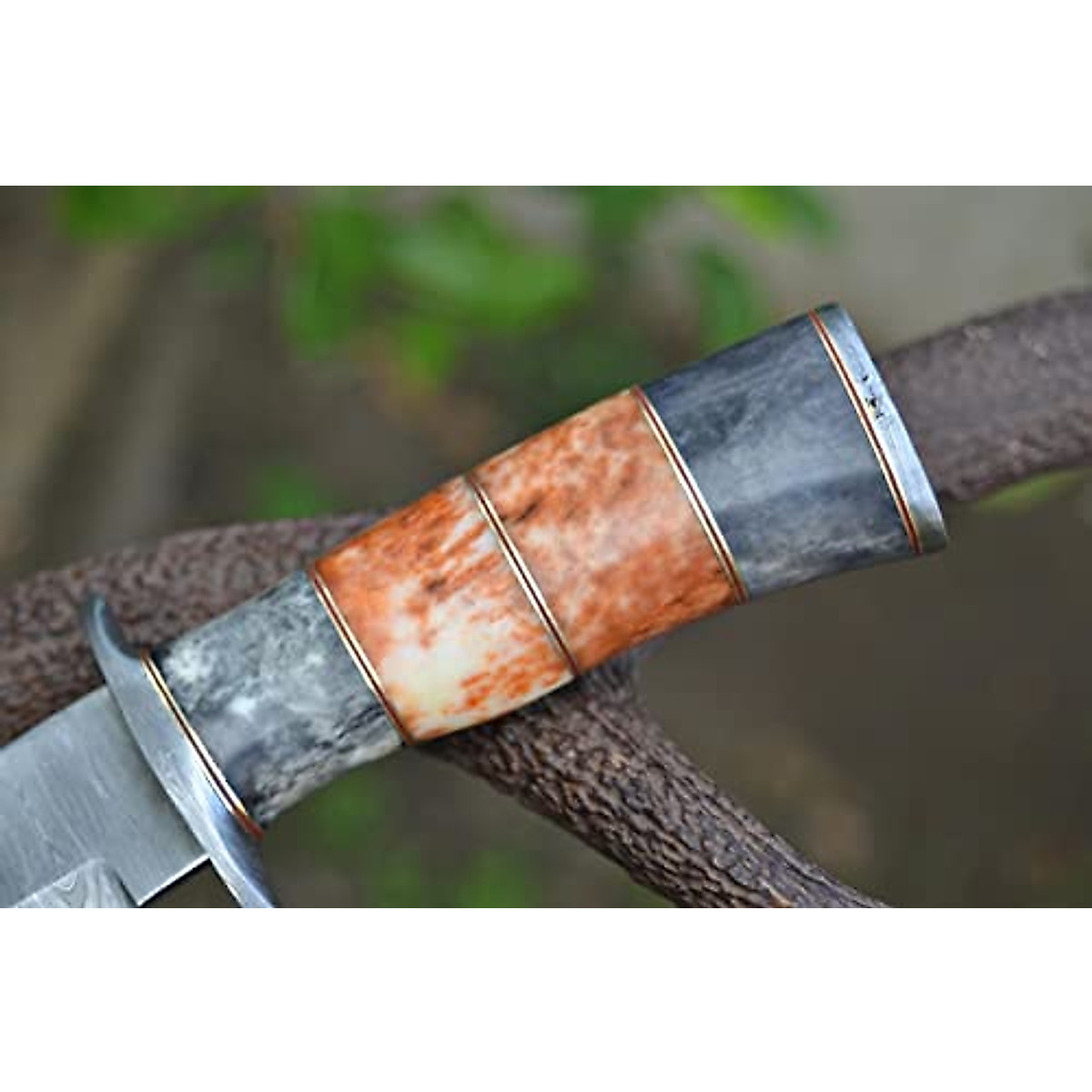 UK UNIQUE SHARP KNIVES BK-3002 Handmade Damascus Steel 12.50 Inches Hunting Knife - Exotic Coloured Bone Handle