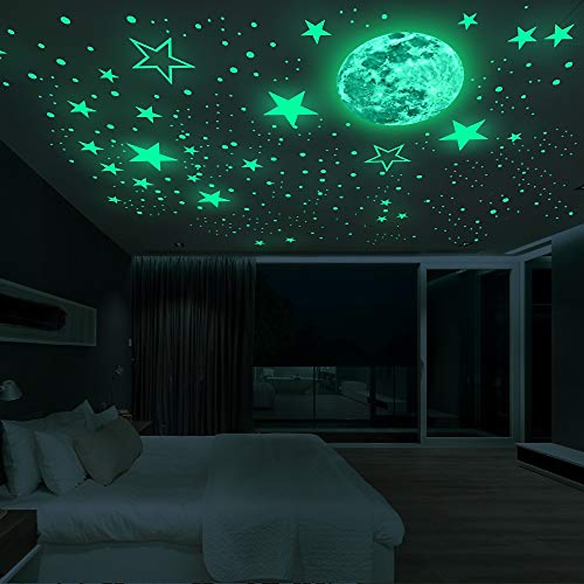 Glow in The Dark Stickers435pcs, Luminous Moon Dots Stars Wall Ceiling Decal Murals for Nursery Baby Girl Boy Kids Or Relaxing Ambience for Adults Home Bedroom Living Room Decoration (Green, 435pcs)