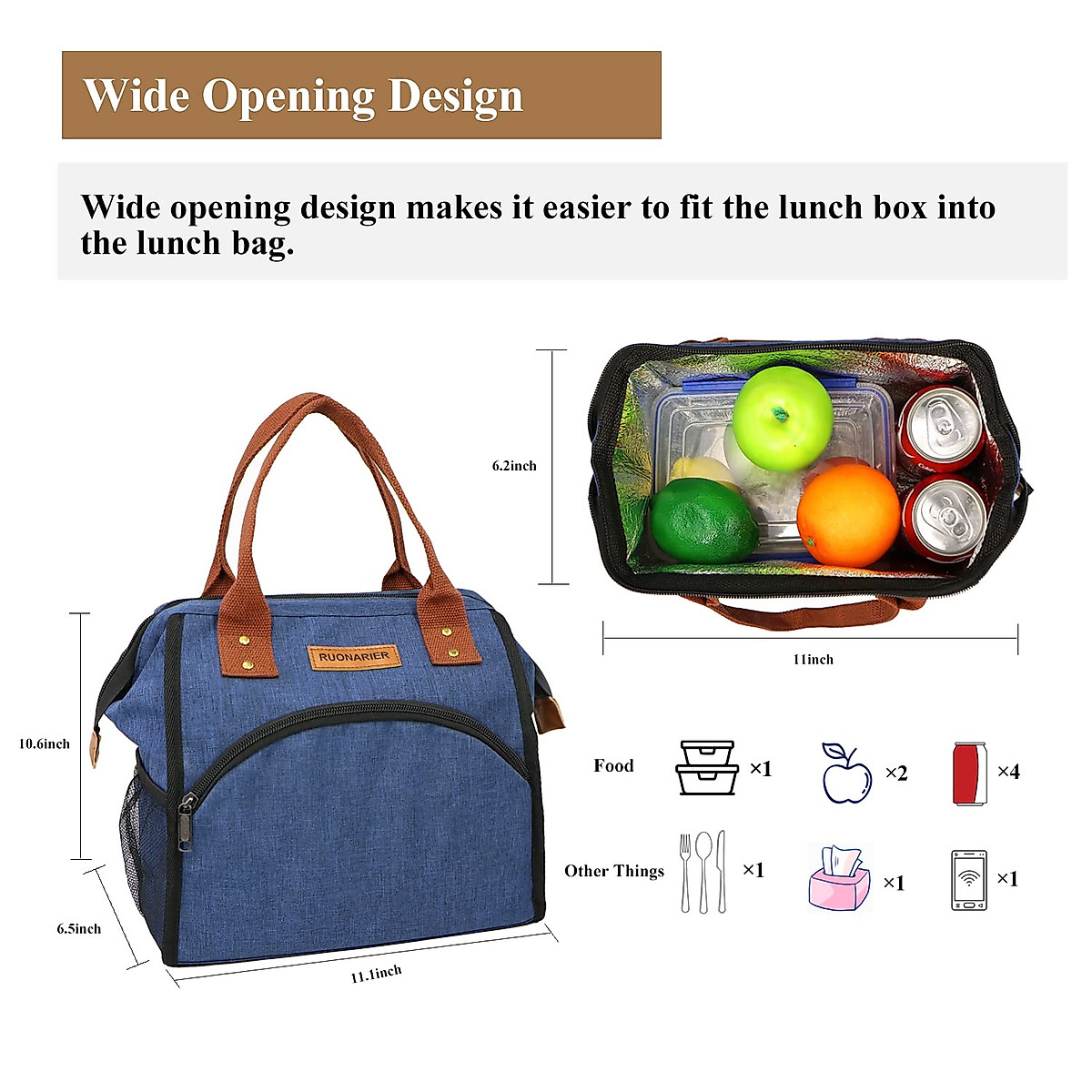 RUONARIER Insulated Lunch Bag Lunch Box Women Men Portable Stylish Meal Bags for Work School Outdoor Travel Durable Oxford Material Lunch Bag for Kid and Students Lunch Tote Bag (Blue)…