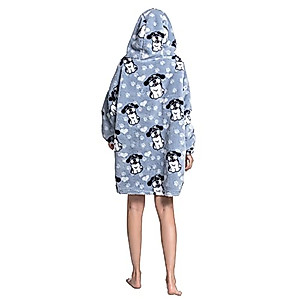 Blanket Hoodie Wearable Oversized Hooded Blanket for Adult Women Men Super Soft Comfortable Warm Flannel Sherpa with Giant Pocket Cute Dogs