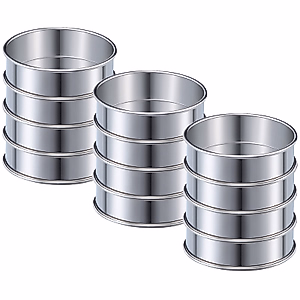 12 Pieces 3.15 Inch English Muffin Ring Double Rolled Tart Rings Stainless Steel Round Muffin Rings Metal Crumpet Rings Molds for Making Crumpet, Tart, Muffin