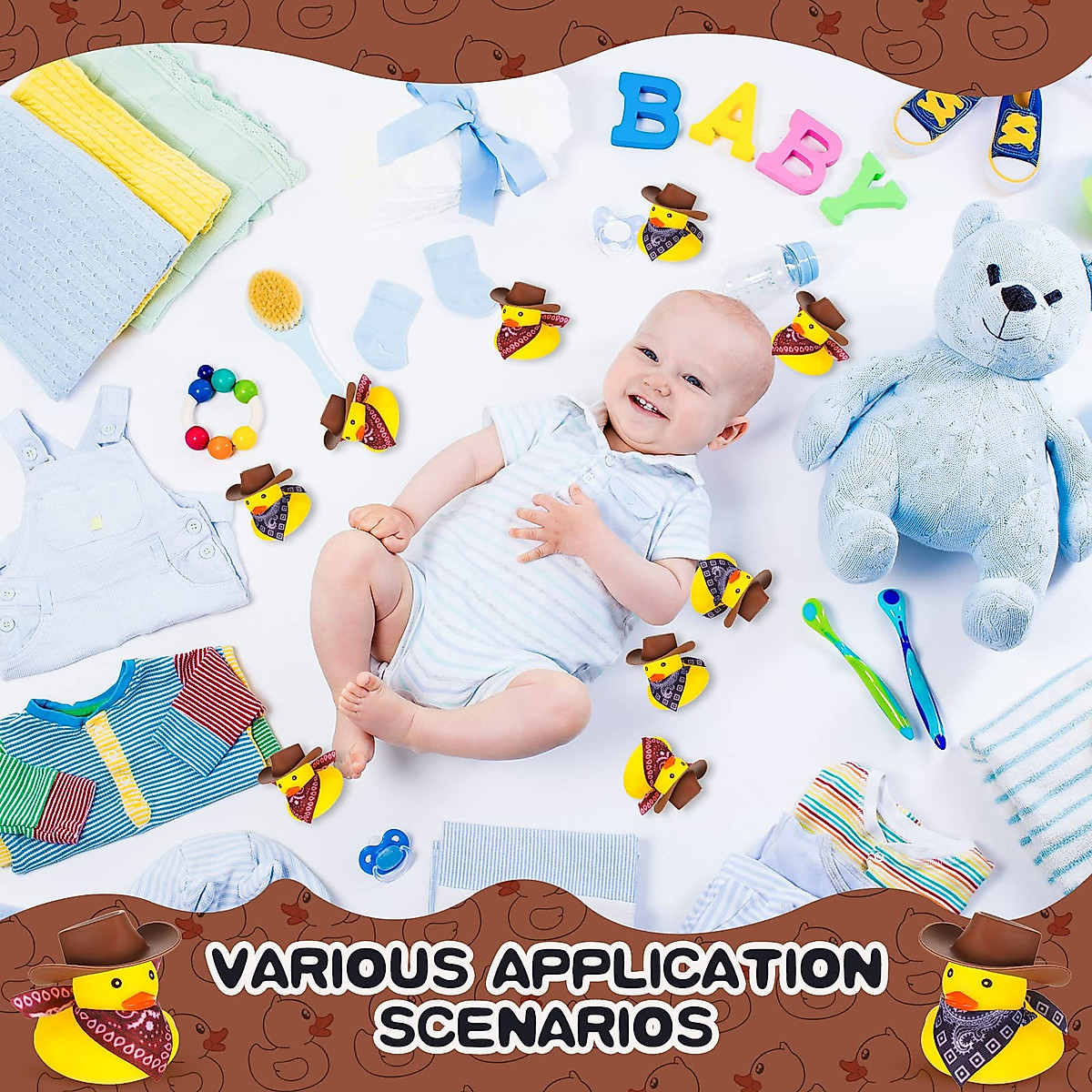 Set of 24 Cowboy Rubber Duck with Hat and Scarf, Mini Rubber Duckies Bath Party Toys Bathtub Toys Shower Birthday Swimming Party Favor, 2 Styles (Brown)