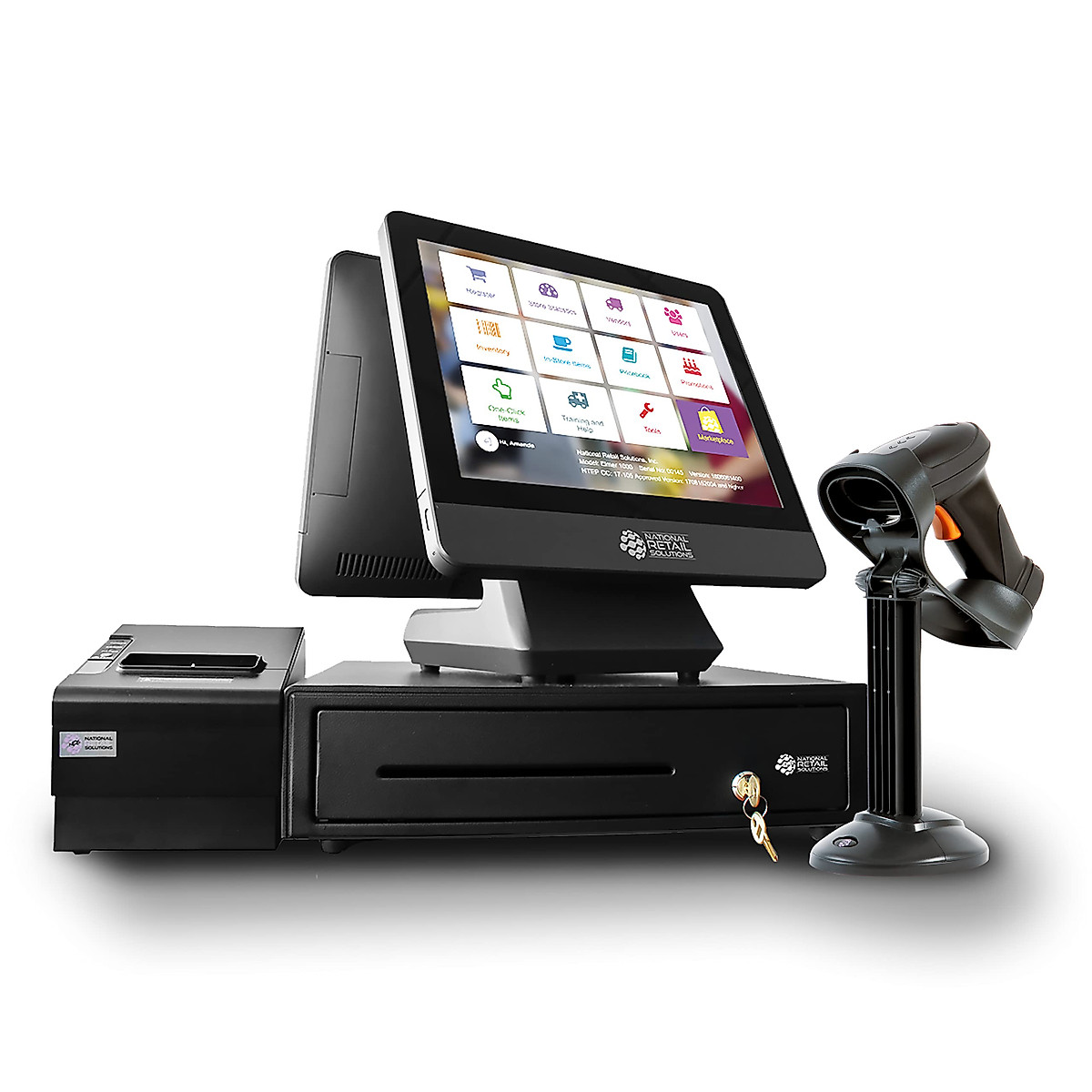NRS POS System for Small Businesses, Store Cash Register for Retail(USA ONLY) with Touch Screen Dual Monitor, Printer, Scanner, Cash Drawer, and Software.