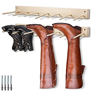 Bamboo Wall Mounted Boot Rack Organizer Tall Boots Shoe Organizer Stand Alone Boot Holder 6 Pairs Tall Boots Inverter Holder, Store Tall Knee High for Hiking, Riding, Rain or Work Boots in Closets