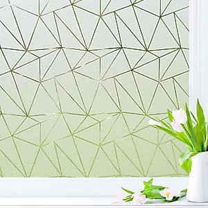 Windimiley Window Privacy Film Frosted Glass Window Clings: Bathroom Geometry Frosting Decorative Static Cling UV Sun Blocking Heat Control Home Window Tint Removable Door Cover(17.5 x 78.7 in,Pure)