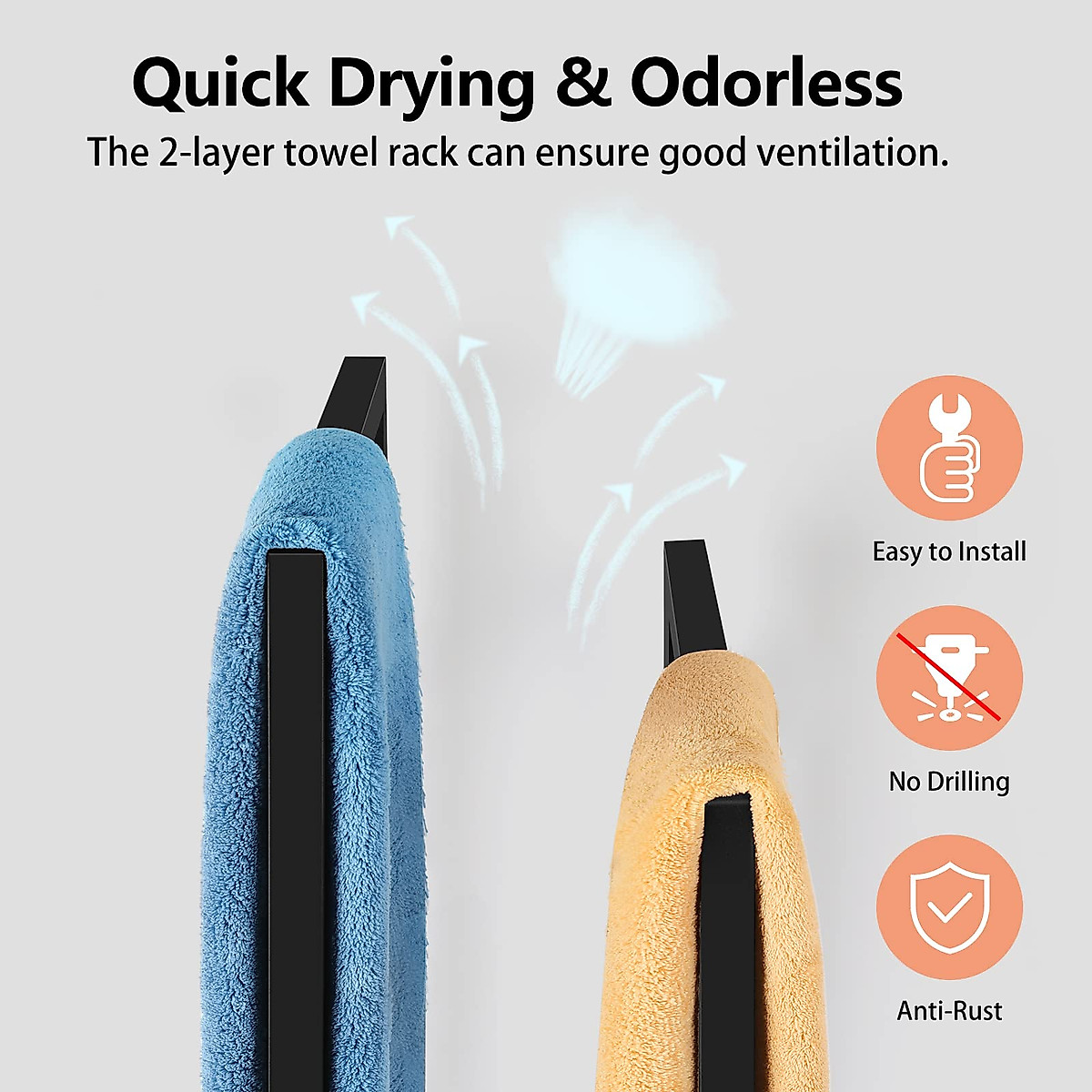 Freestanding Towel Rack 2 Tier Towel Holder Stand Small Hand Towel Drying Rack Black Towel Blanket Racks for Bathroom Laundry Room Bedroom Pool (Matte Black)