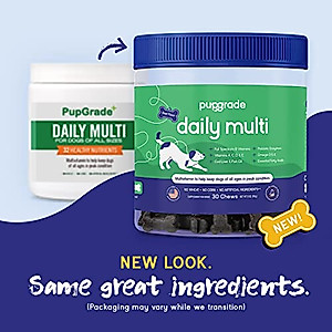PupGrade Daily Multivitamin for Dogs - All-in-One Supplement for Digestive, Immune, Skin and Coat Health - 32 Healthy Nutrients, Probiotic Enzymes, Omega Fish Oil, Vitamins A, C, D & E - 30 Soft Chews