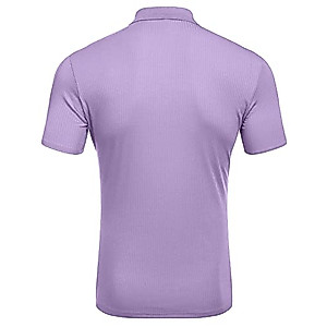 URRU Men's Muscle T Shirts Stretch Classic Ribbed Short Sleeve Casual Slim Fit Polo Golf Shirt Light Purple S