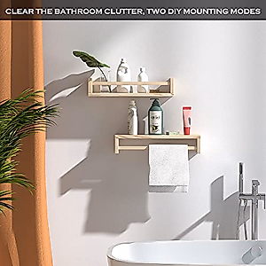 Classic Nursery Shelves, Set of 2 Natural Wood Floating Book Shelves for Kids Room, Wall Shelves for Bathroom Decor, Kitchen Spice Rack, Book Shelf Organizer for Baby Nursery Décor (16.5Lx4W)