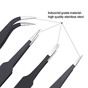 6PCS Precision Tweezers Set, Upgraded Anti-Static Stainless Steel Curved of Tweezers, for Electronics, Laboratory Work, Jewelry-Making, Craft, Soldering, etc, by kaverme.