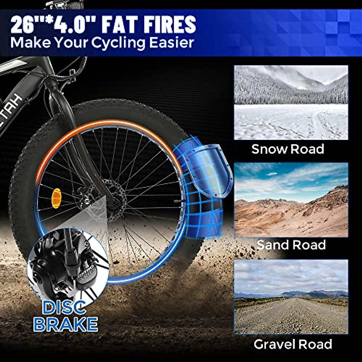 ECOTRIC Cheetah Electric Bike 26" X 4" Fat Tire Bicycle 500W 36V 12.5AH Battery EBike Beach Mountain Snow E-Bike Throttle & Pedal Assist for Adults - 90% Pre-Assembled