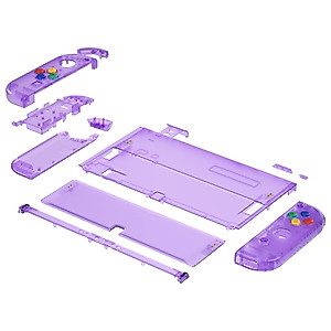 eXtremeRate DIY Full Set Shell for Nintendo Switch OLED, Replacement Console Back Plate & Kickstand, Custom NS Controller Housing with Full Set Buttons for Nintendo Switch OLED - Clear Atomic Purple