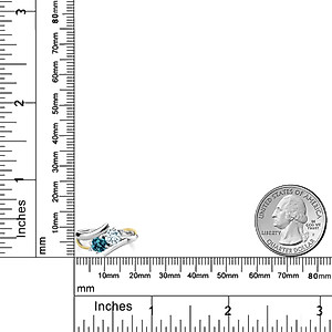 Gem Stone King 925 Sterling Silver and 10K Yellow Gold Sky Blue Aquamarine and London Blue Topaz with White Lab Grown Diamond 2 Stone Women Crossover Ring (1.22 Cttw, Available in size 5, 6, 7, 8, 9)