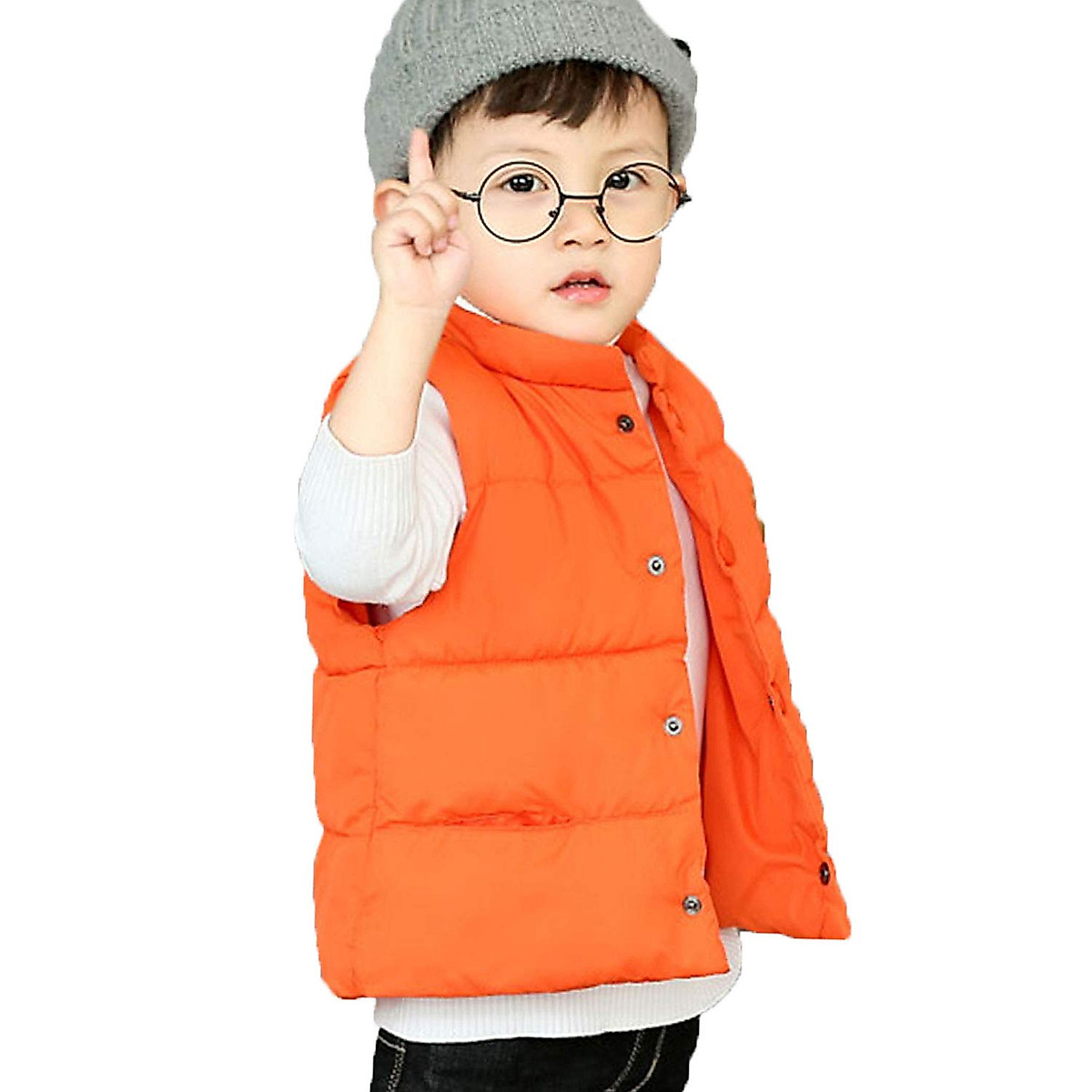 LANDUNSI Baby Boys Girls Puffer Vest Winter Warm Lightweight Toddler Vest Outerwear High Neck Cute Sleeveless Jacket Orange