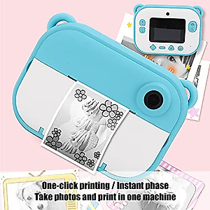 Print Out Camera, Photos Appear Immediately Small Portable One-Click Printing Kids Camera Prints Photos Easily Grasp for Kids for Outdoor(Blue)
