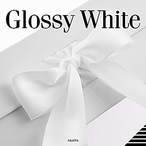 BLK&WH Gift Box with Ribbon 9x6.5x3.8 Inches, White Magnetic Gift Box for Presents, Bridesmaid Proposal Box, Gift Box with Lid (Glossy White)