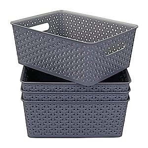 Gloreen Grey Plastic Basket, Weave Storage Baskets, 4 Packs