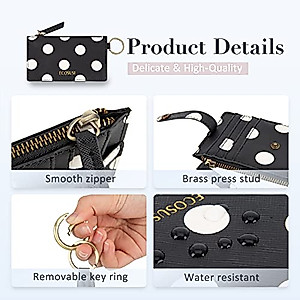 ECOSUSI Wristlet Keychain Key Ring Bracelets Card Holder Purse with Tassel, Polka Dot