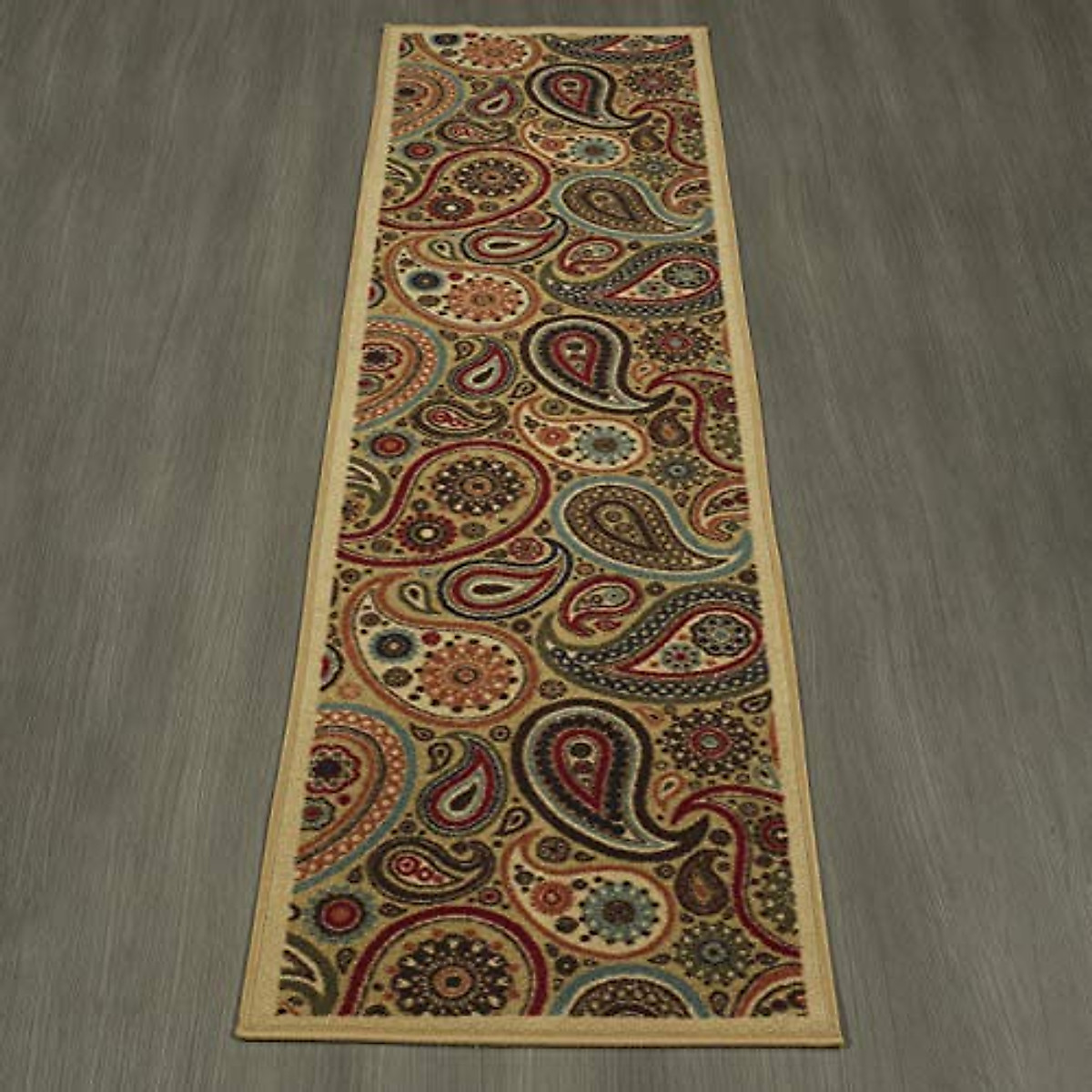 Ottomanson Ottohome Collection Non-Slip Rubberback Paisley Design 3x10 Indoor Runner Rug, 2'7" x 9'10", Beige