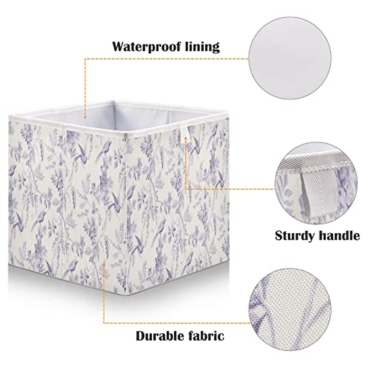 Kigai Purple Floral Pattern Rectangular Storage Bins - 16x11x7 In Large Foldable Storage Basket Fabric Storage Baskes Organizer for Toys, Books, Shelves, Closet, Home Decor