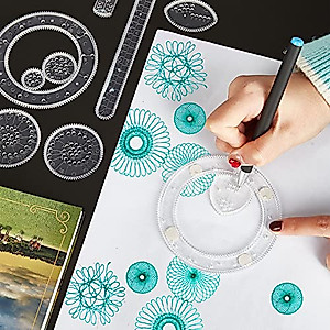 Spiral Art Clear Gear Geometric Ruler 28 Pcs Spiral Circle Template for Drawing Plastic Template Ruler Drawing Toys Spiral Curve Stencils with Pens Paper for Drawing DIY Art Crafts Sketch Creation