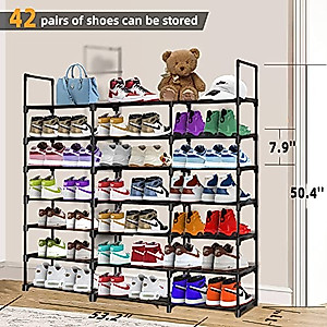 7-Tier Shoe Rack Storage Organizer for Closet, 42 Pairs Shoes and Boots Shelf Organizer, Durable Metal Pipes and Plastic Connectors Shoe Shelf Organizer for Entryway, Hallway, Living Room, Black