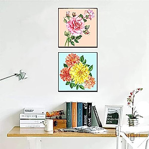 Mirztry 2 Pack 10"x 10" Flowers Framed Paint by Number for Adults Canvas, Flowers Adult Paint by Number Kits with Frame, Flowers Acrylic Oil Easy Paint by Numbers Kits on Canvas with Frame