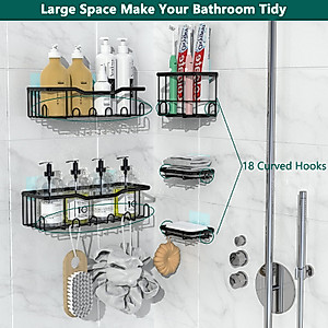 RM FOLD Shower Caddy, 5 Pack Adhesive Shower Organzier, No Drilling Shower Shlves, Rustproof Stainless Steel Bathroom Shower Organzier for Bathroom, Kitchen and Dorm Organization and Storage, Black