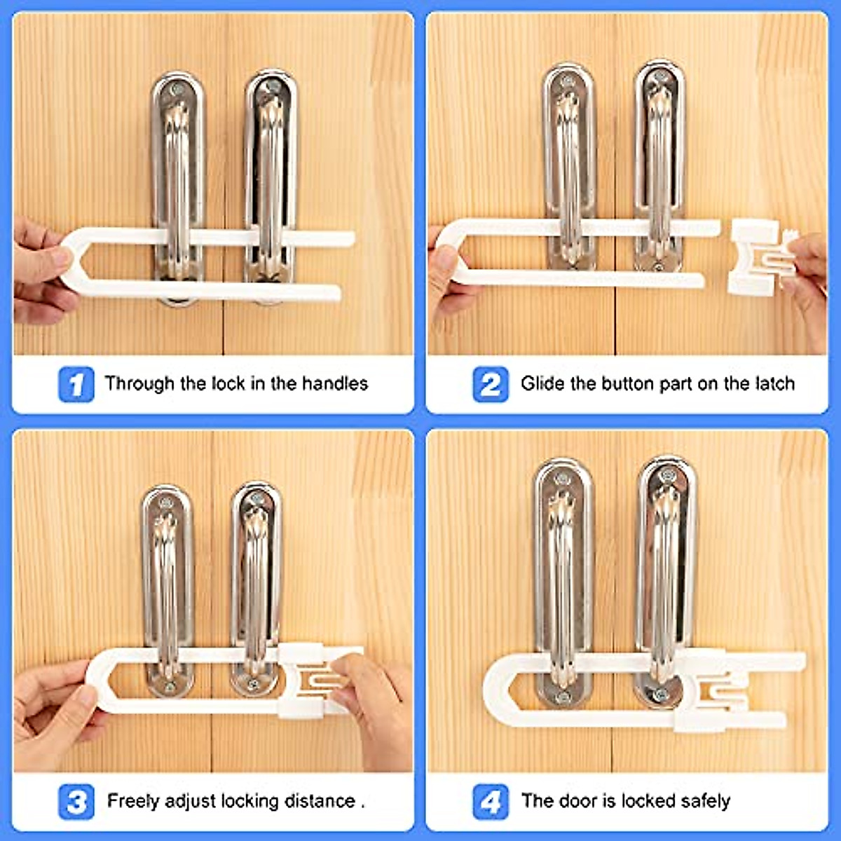 10 Pack Baby Sliding Cabinet Locks - Vmaisi Adjustable U Shaped Child Safety Locks,Childproof Latches for Kitchen Bathroom Storage Cupboards Doors, Handles and Knobs White (10)