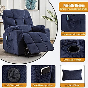 Consofa Power Lift Recliner, Lift Chair with Heat and Massage, Lift Recliner Chairs for Elderly, Electric Power Lift Recliner Chair with Lumbar Pillow, 4 Pockets and 2 Cup Holders, Plush Fabric (Blue)