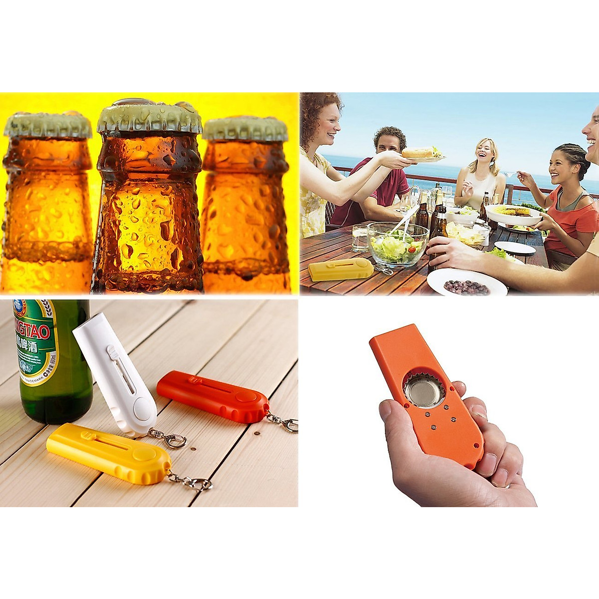 3 Pcs Fun Cap Zappa Beer Bottle Opener Party Collection Bottle Cap Shooters Launchers with Keychains, White Yellow Orange