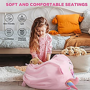 GAGAKU Stuffed Animal Bean Bag Cover Toy Storage, 24 Inches Kids Bean Bag Chair Cover ONLY Pink Unicorn Large Zipper Bean Bag for Organizing Kids Plush Toys Home Supplies (Cover Only)