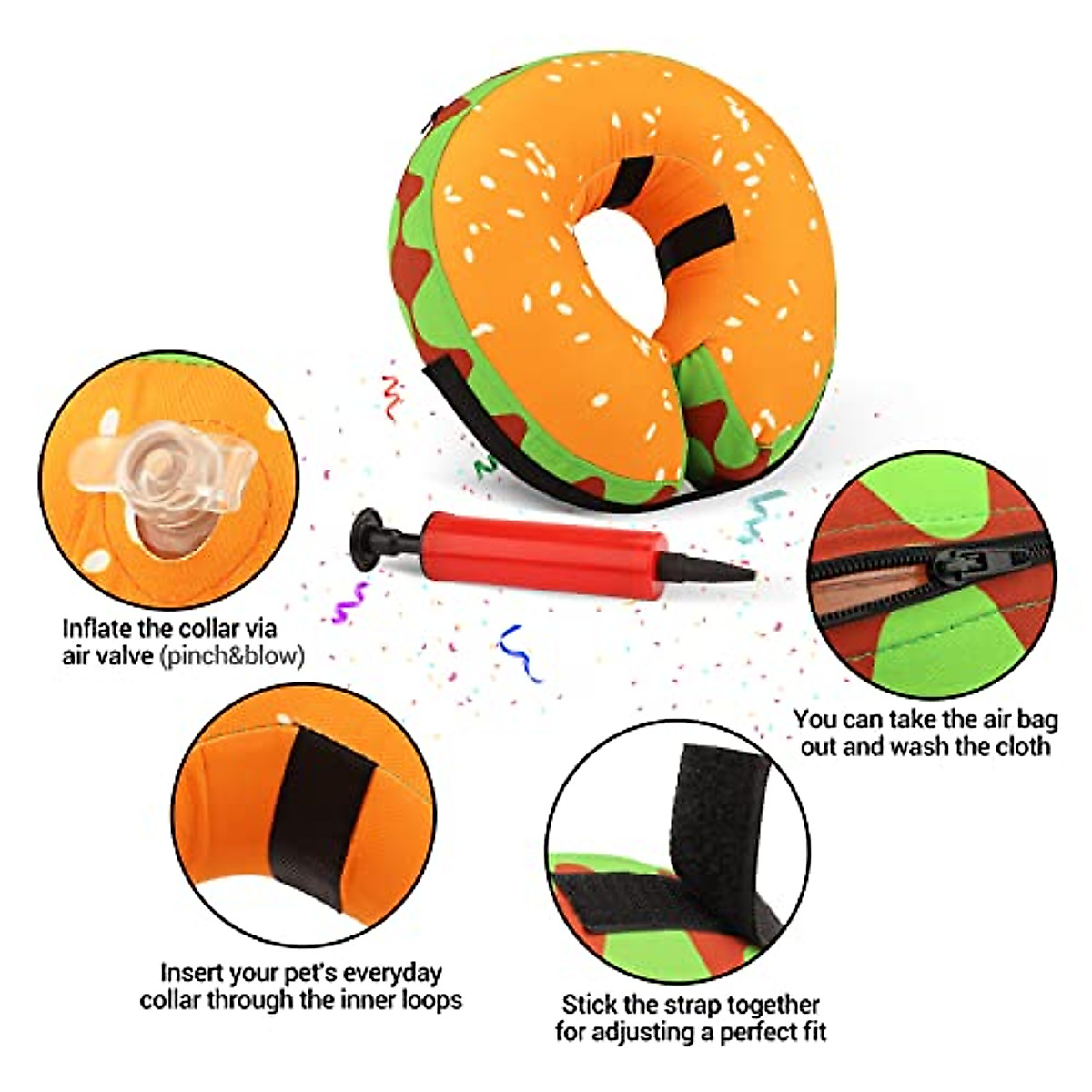 BEBANG Recovery Collar for Dogs &Cats,Inflatable Dog Cone Collar, Protective Inflatable Collar for Dogs, Adjustable Pet Recovery Cone After Surgery,E-Collar Recovery Collar for Cats,Soft Dog Cone,Cute