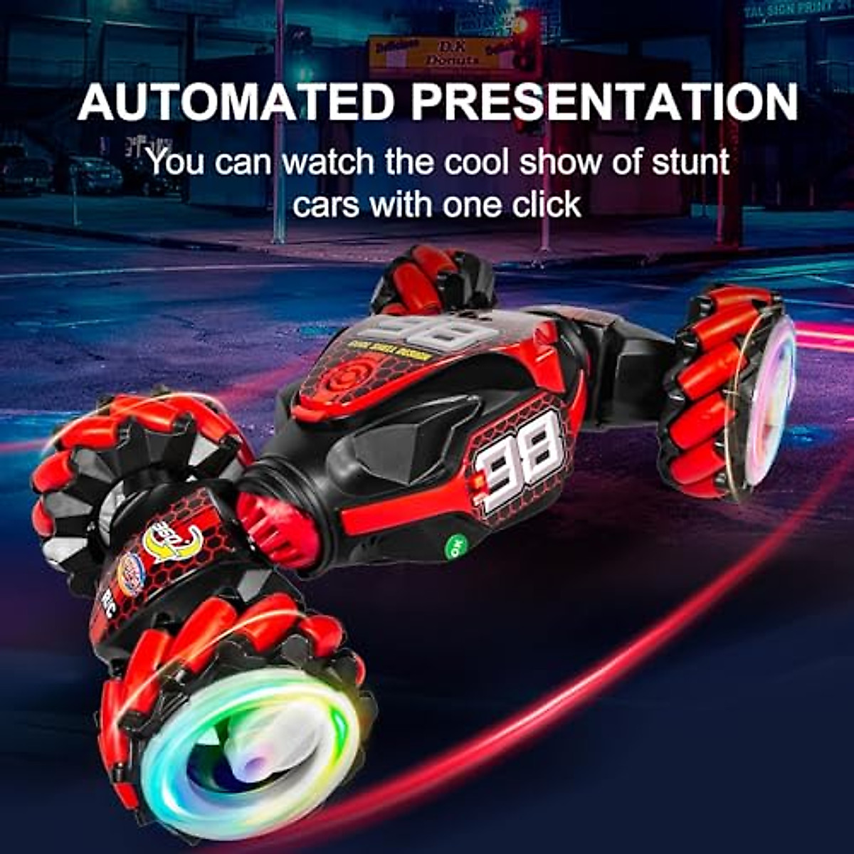 Boxgear 1:12 Gesture Sensing RC Stunt Car Off-Road, Four-Wheel Drive, Sports Mode, 40 Min Standby Suitable for Any Terrain, 2.4G Gesture Controlled Double-Sided Remote-Control Car Toy for Kids (Red)