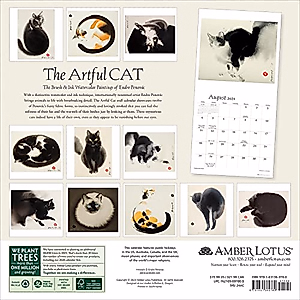 The Artful Cat 2024 Wall Calendar: Brush & Ink Watercolor Paintings by Endre Penovac | 12" x 24" Open | Amber Lotus Publishing