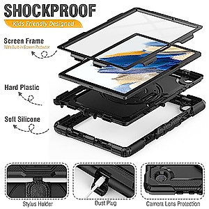 HXCASEAC Case for Samsung Galaxy Tab A8 Case 10.5 inch, Protective with Screen Protector/Hand Strap/Pen Holder, Sturdy Shockproof A8 Tablet Case 2022 SM-X200/X205/X20 - Black