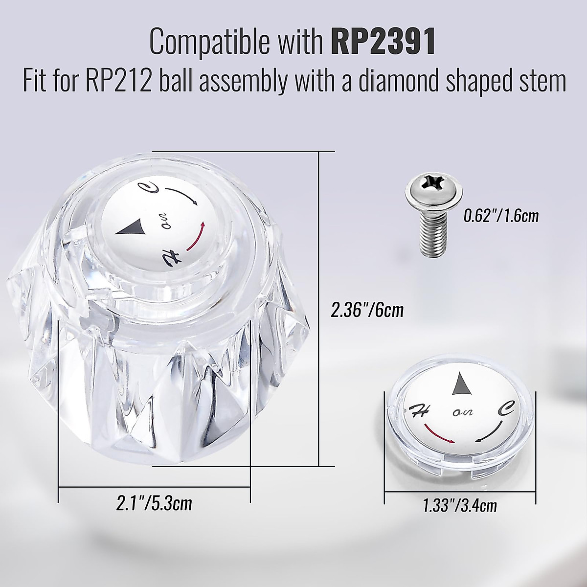 Shower Knob Replacement Compatible with Delta RP2391 Single Clear Knob Handle Kit, Shower Bathtub Tub Faucet Handle Replacement with Button and Set Screw (1)